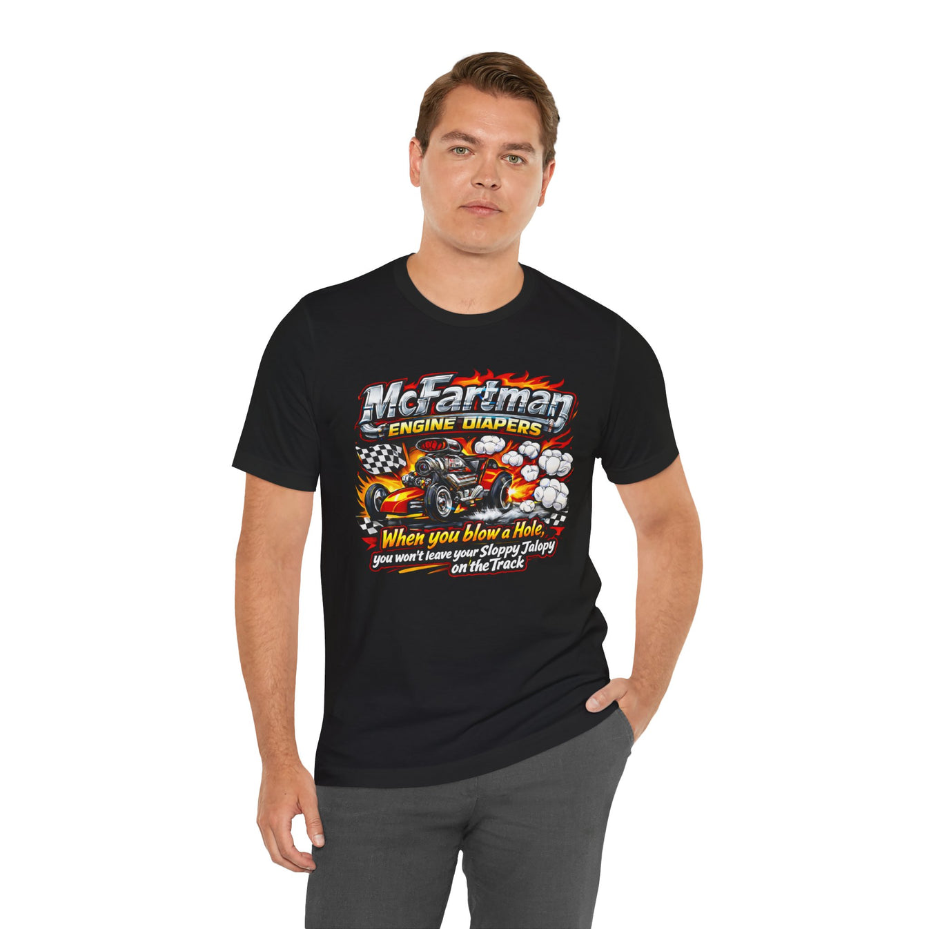McFartman Engine Diapers Drag Racing T-Shirt | Funny Motorsports Tee ...
