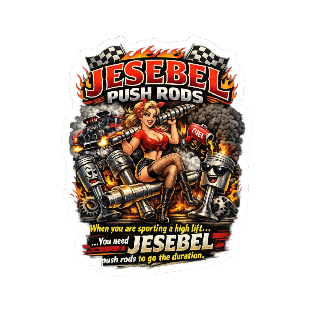 Jesebel Push Rods Sticker – Vintage Motorsports Pin-Up Decal | Drag ...