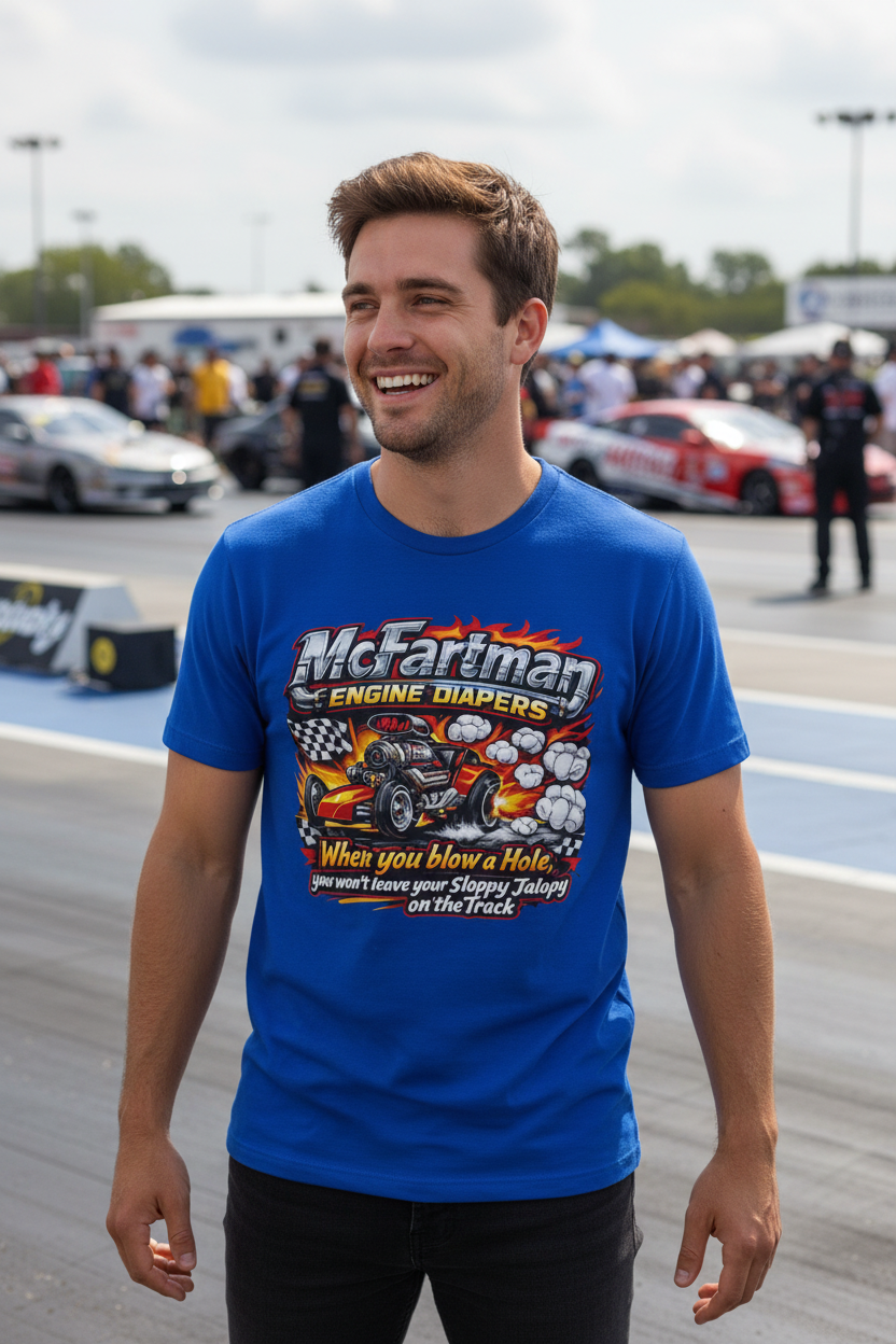 McFartman Engine Diapers Drag Racing T-Shirt | Funny Motorsports Tee ...